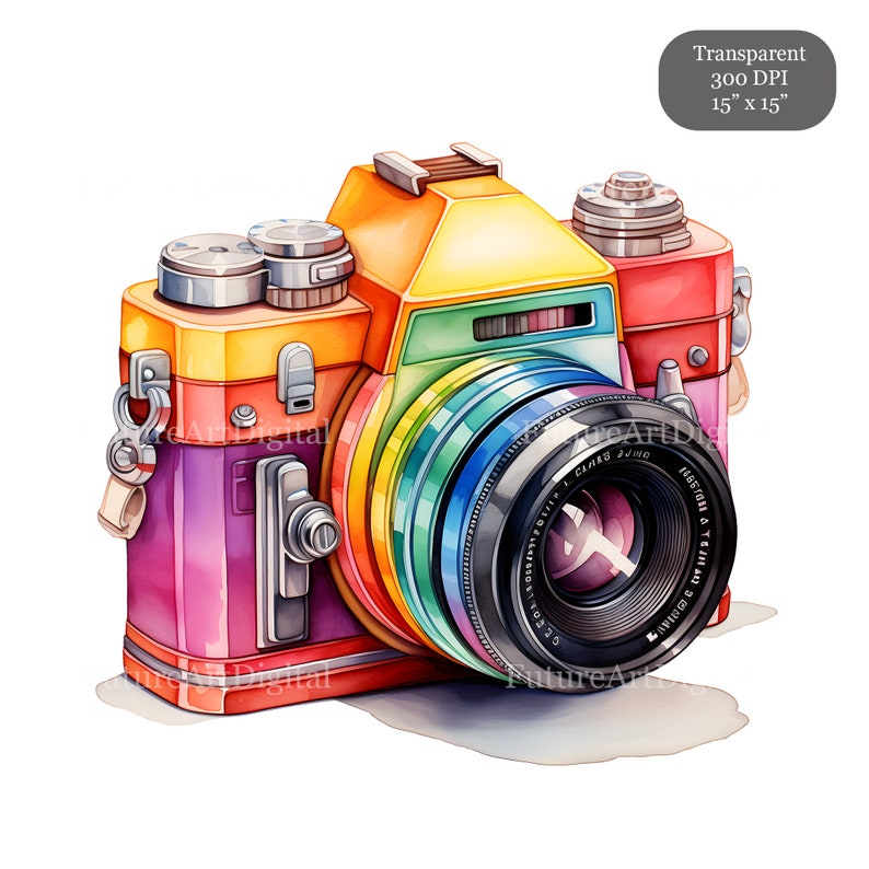 20 Watercolor Rainbow Camera Digital Clipart, Camera Sublimation ...