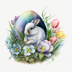 Watercolor Easter Bunny Digital Wall Art, Easter Egg Sublimation PNG ...
