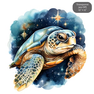 12 Watercolor Sea Turtle Digital Clipart, Celestial Sea Turtle Scrapbooking Clipart Bundle ...