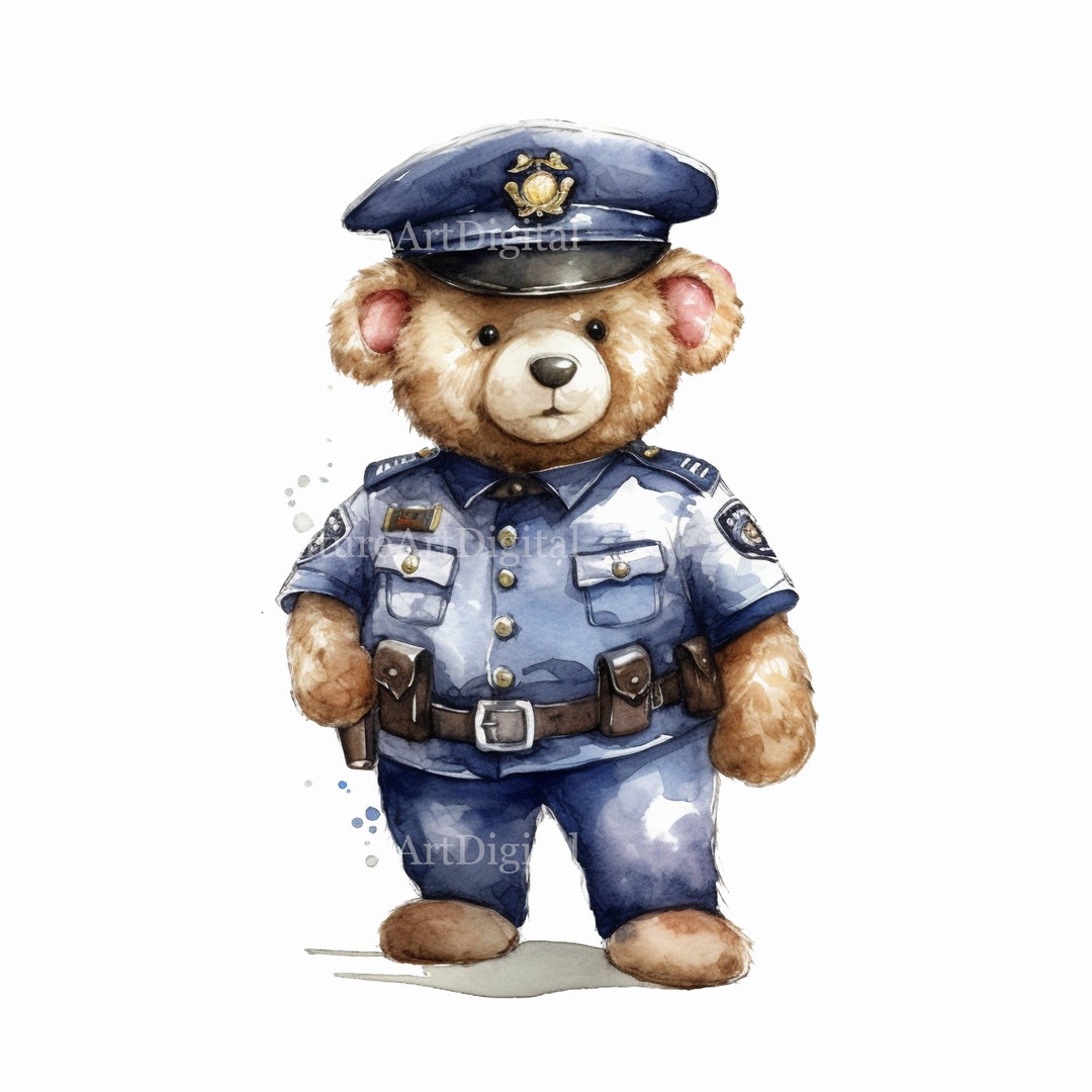 Watercolor Policeman Teddy Bear Sublimation PNG, Seargeant Teddy Bear ...