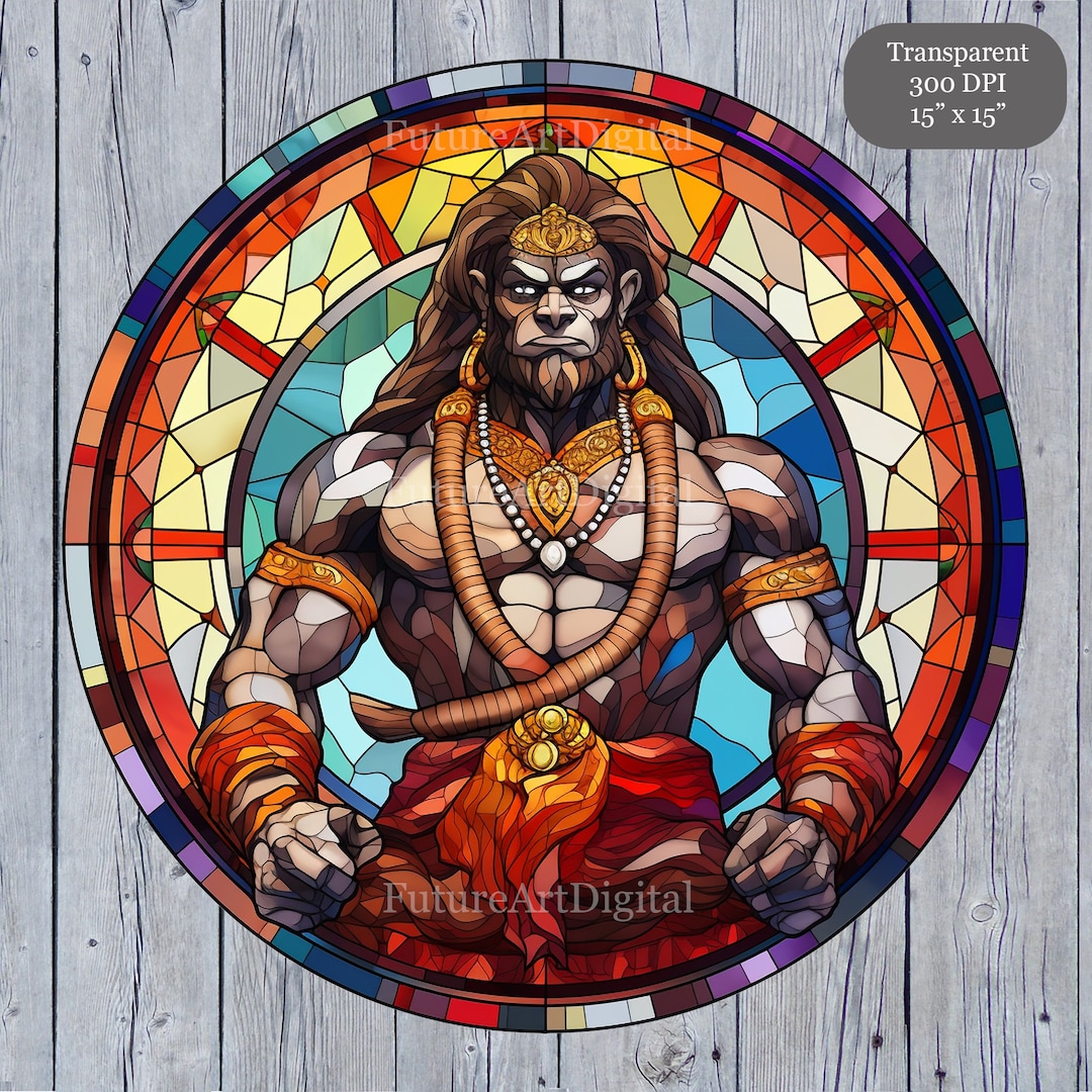 Stained Glass Hanuman Digital Clipart, Hindu God Sublimation PNG ...
