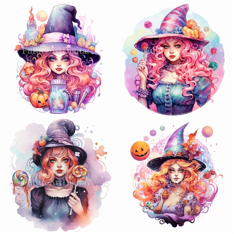 Watercolor Candy Witch Sublimation PNG, Candy Witch Digital Clipart ...