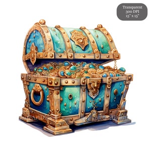 12 Watercolor Steampunk Treasure Chest Digital Clipart, Treasure Chest ...