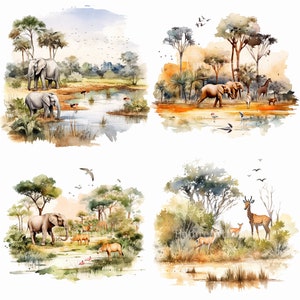 Watercolor Savannah Wildlife Digital Clipart, Safari Animals ...