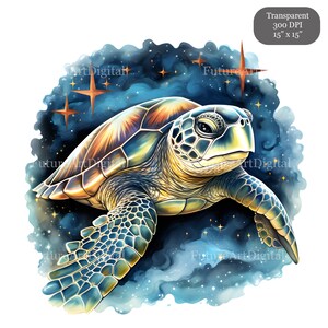 12 Watercolor Sea Turtle Digital Clipart, Celestial Sea Turtle Scrapbooking Clipart Bundle ...