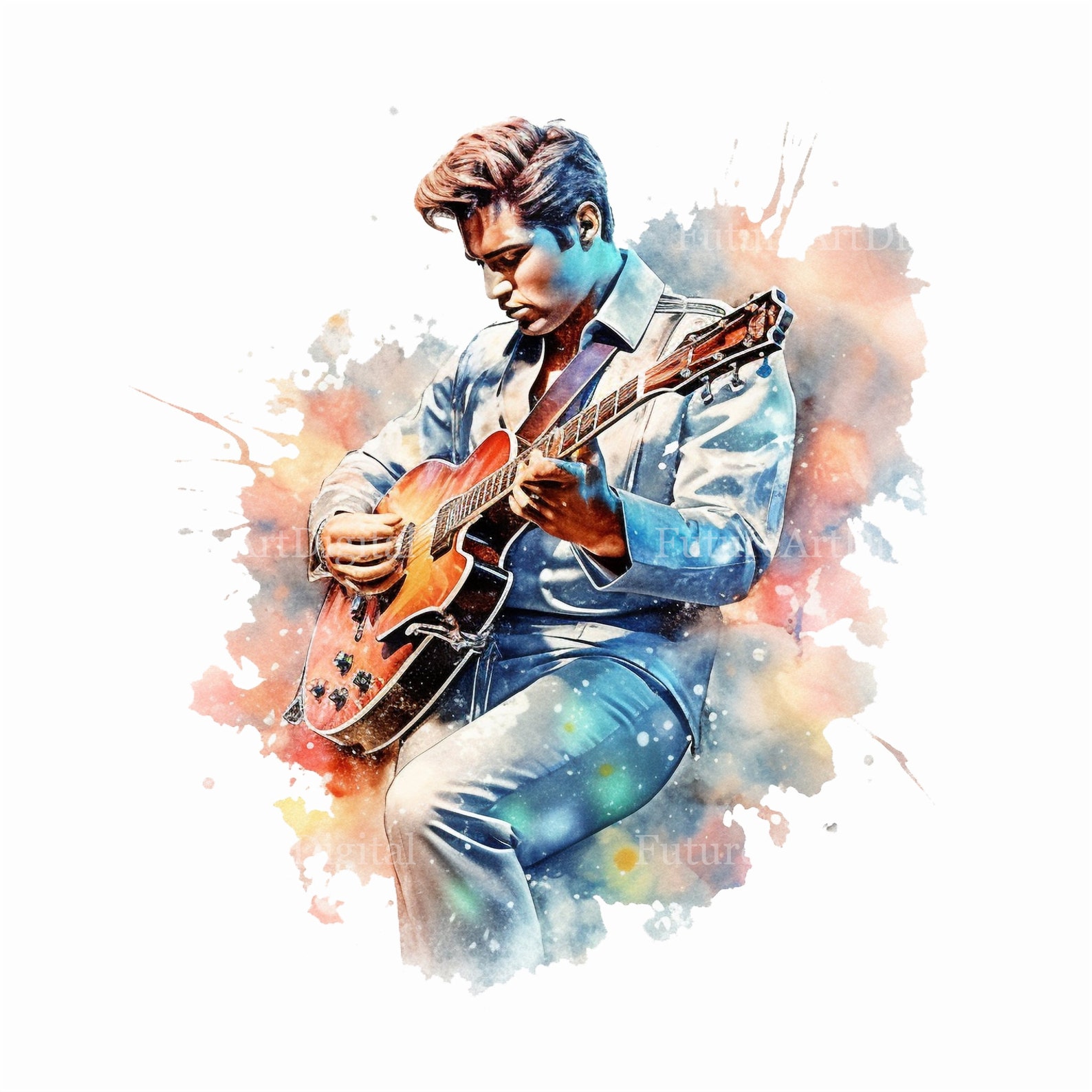 Watercolor Elvis Presley Digital Clipart, Elvis Printable Wall Art ...