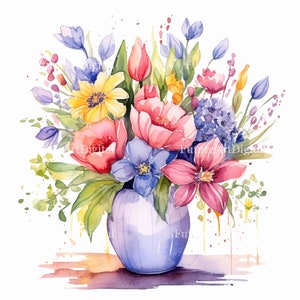 Watercolor Spring Flower Bouquet Sublimation PNG, Flower Bouquet ...