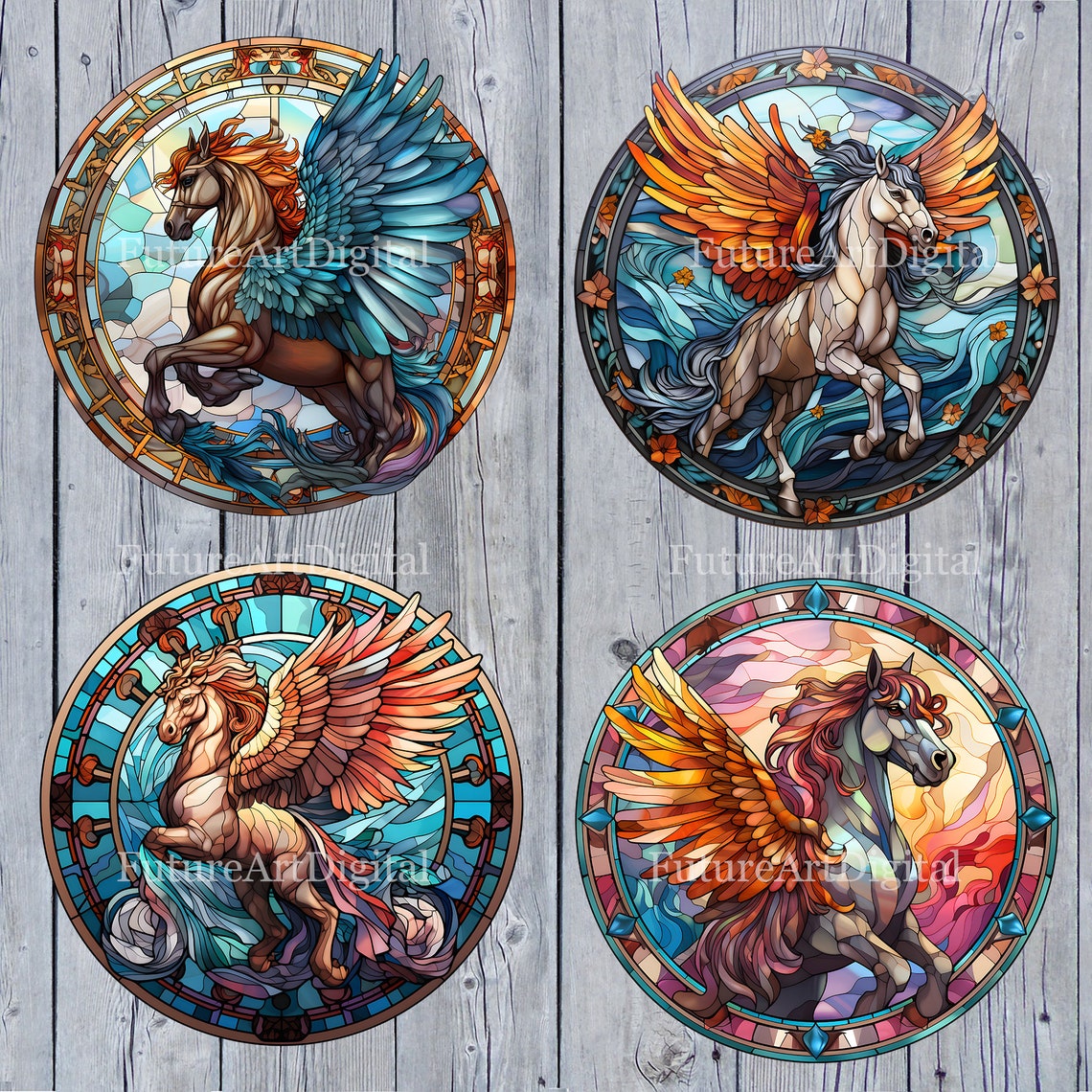 25 Stained Glass Pegasus Printable Clipart, Pegasus Digital Clipart ...