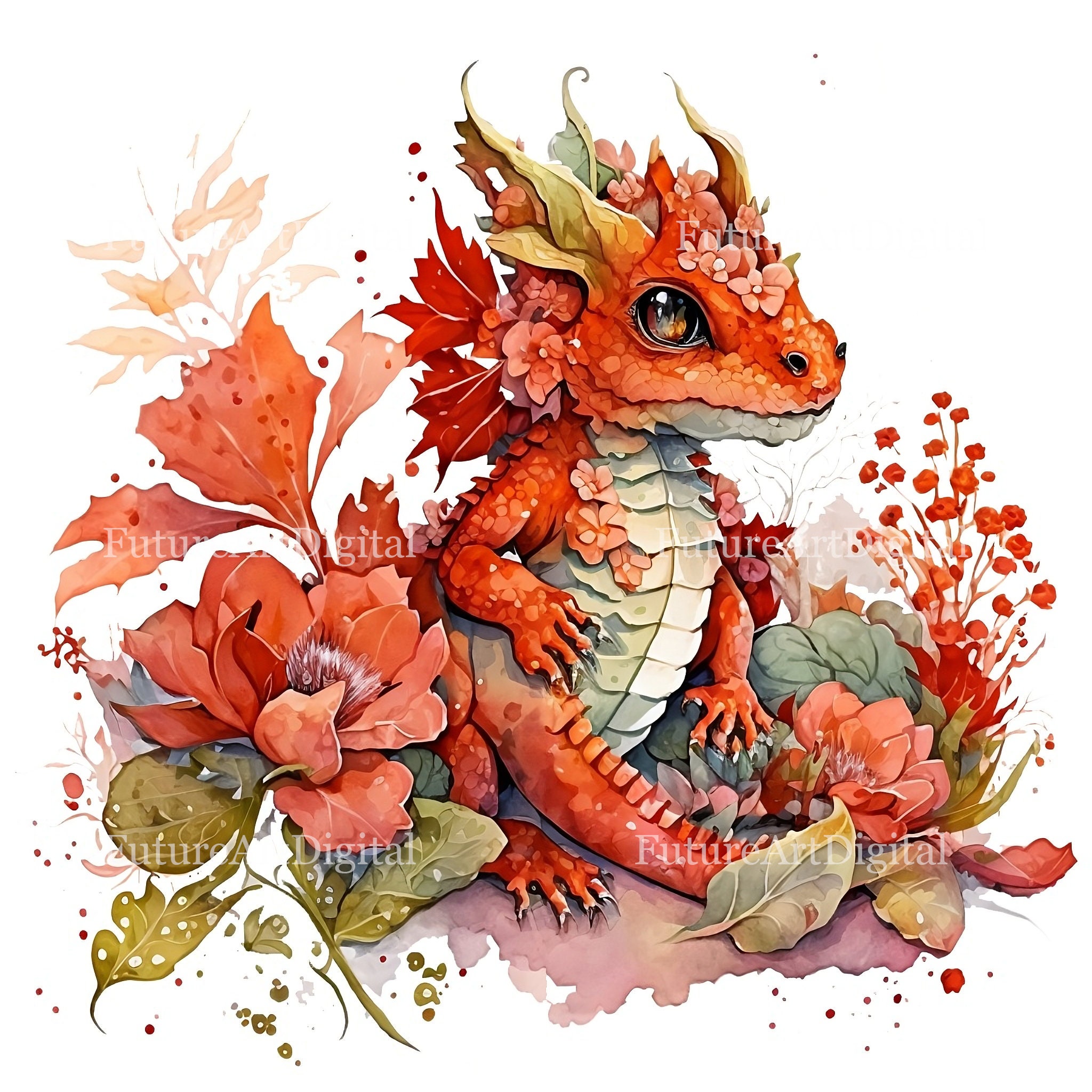 Watercolor Red Baby Dragon Sublimation PNG, Red Baby Dragon With ...