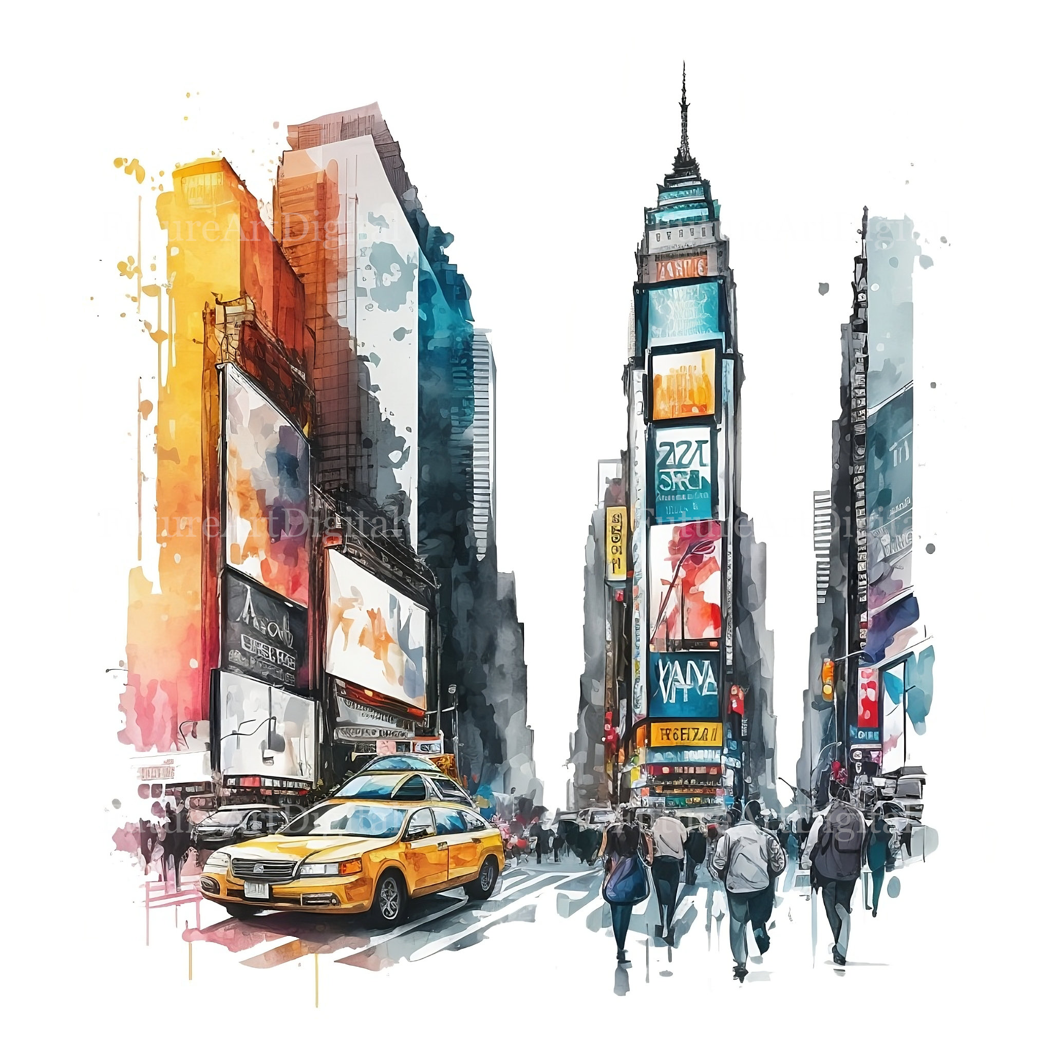 Watercolor New York Times Square Digital Clipart, Times Square ...