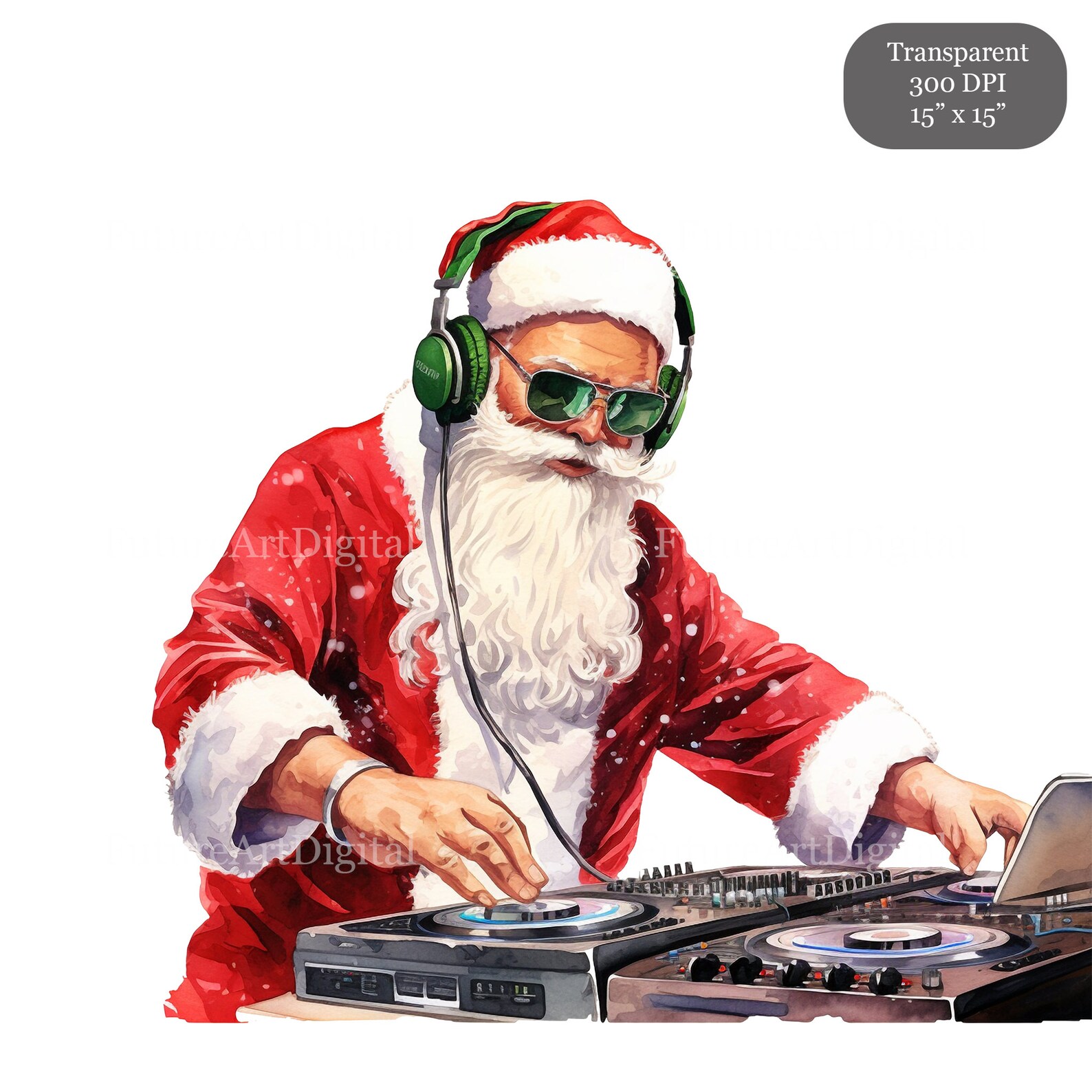 12 Watercolor Dj Santa Digital Clipart, Funny Santa Claus Printable ...