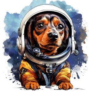 Watercolor Astronaut Dachshund Digital Clipart, Dachshund Puppy Printable Nursery Wall Art ...