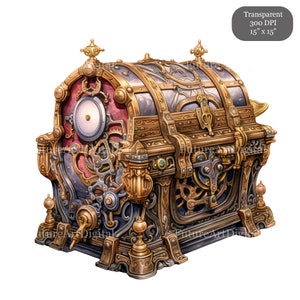 12 Watercolor Steampunk Treasure Chest Digital Clipart, Treasure Chest ...