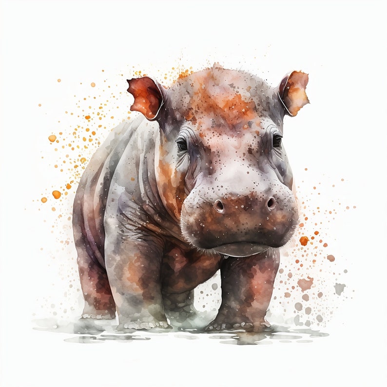 Watercolor Baby Hippo PNG Safari Animal Digital Clipart Baby - Etsy