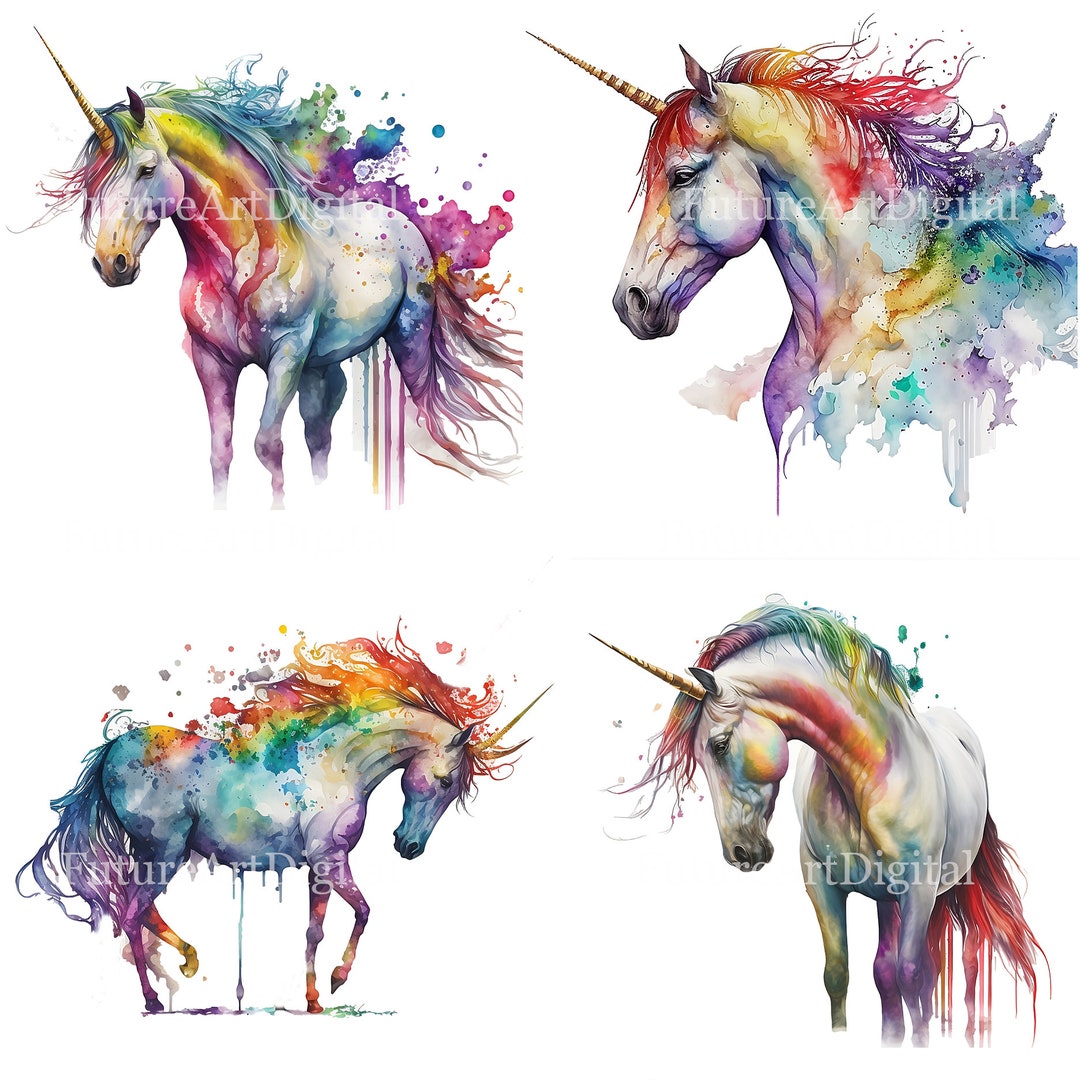Watercolor Unicorn Clipart, Unicorn PNG, Unicorn Wall Decor Digital ...