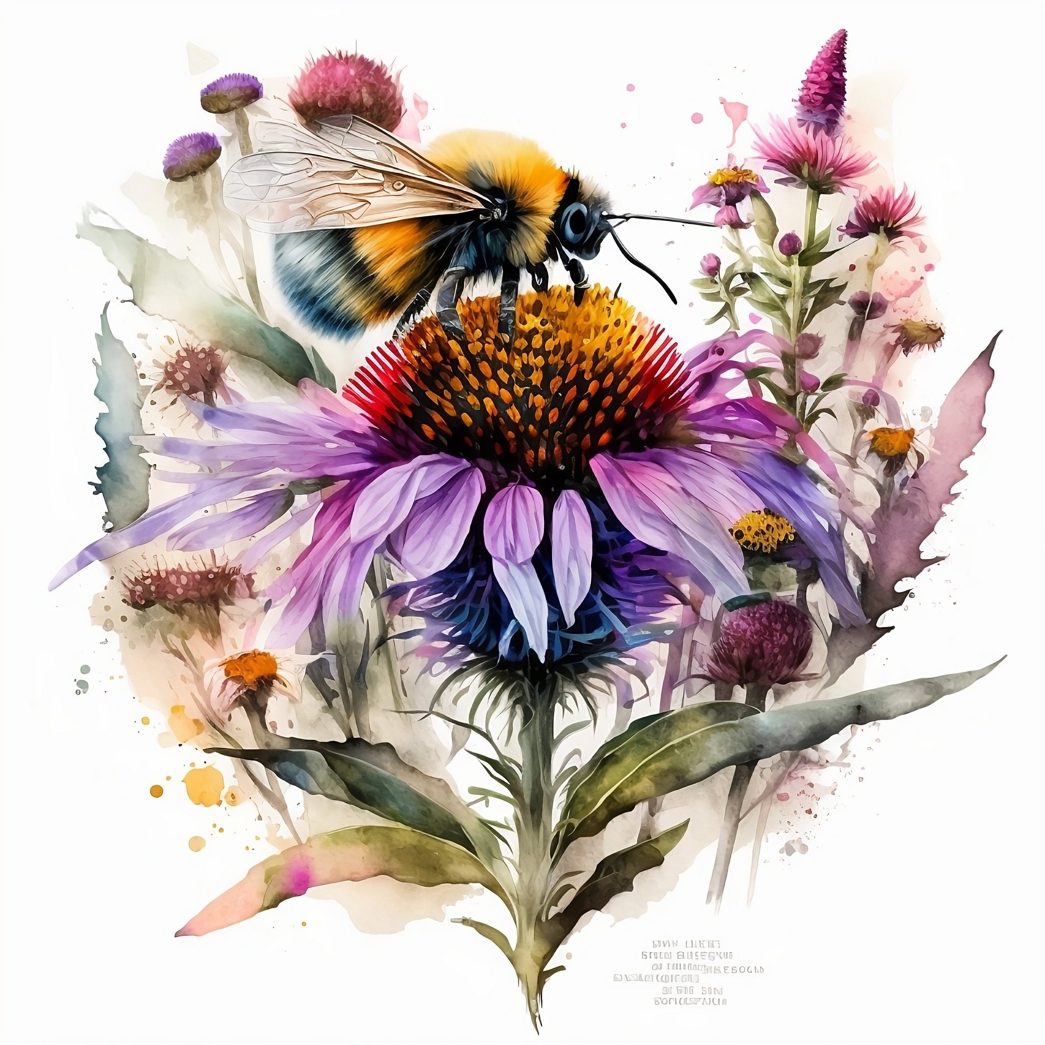 Watercolor Bee With Flowers PNG Bee Digital Clipart Bee - Etsy UK