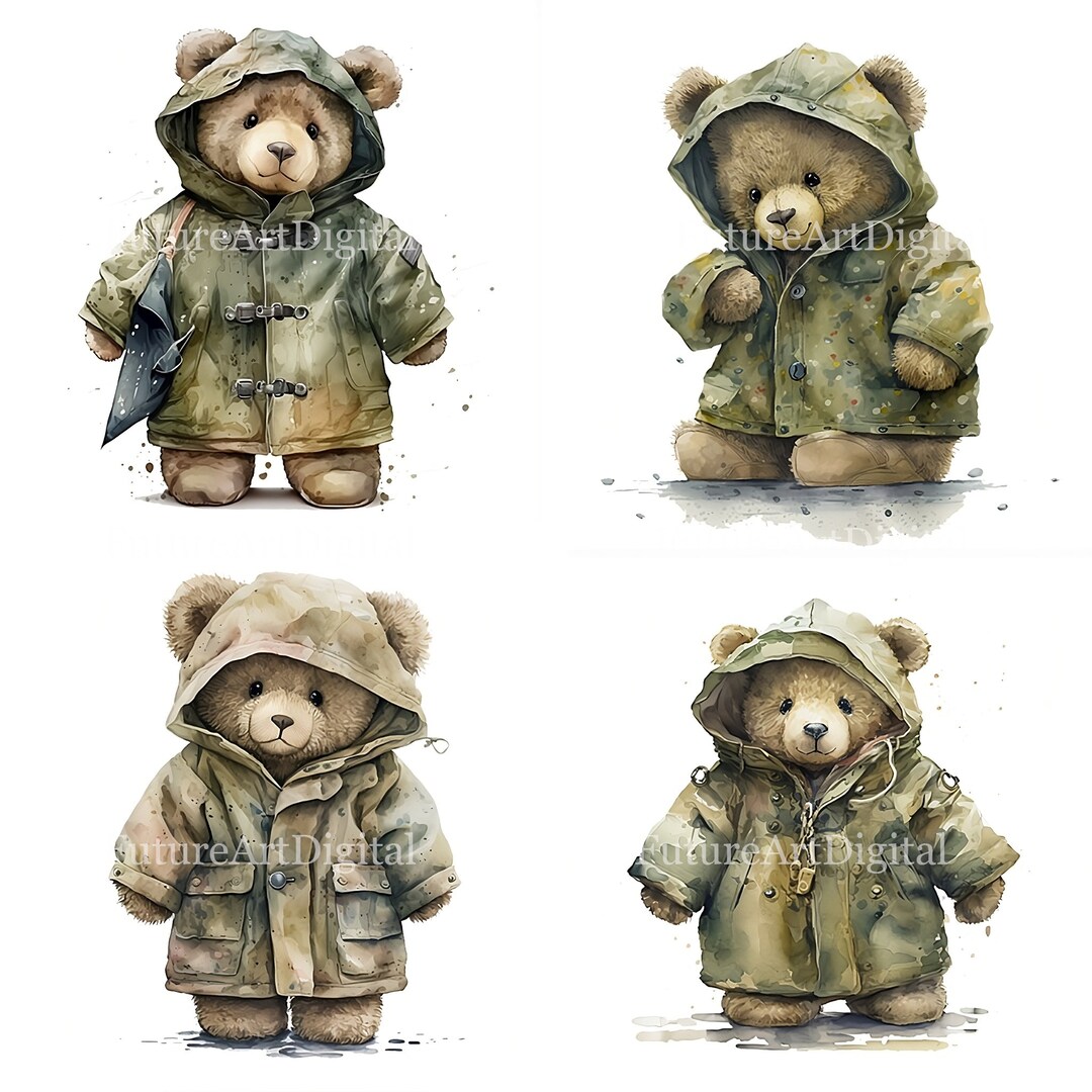 Watercolor Teddy Bear in a Jacket PNG, Teddy Bear Sublimation Clipart ...