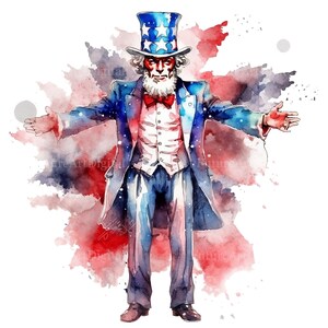Watercolor Uncle Sam Sublimation PNG, Uncle Sam Digital Clipart, Uncle ...
