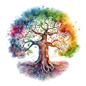 Watercolor Rainbow Tree of Life Sublimation PNG, Tree of Life Digital ...