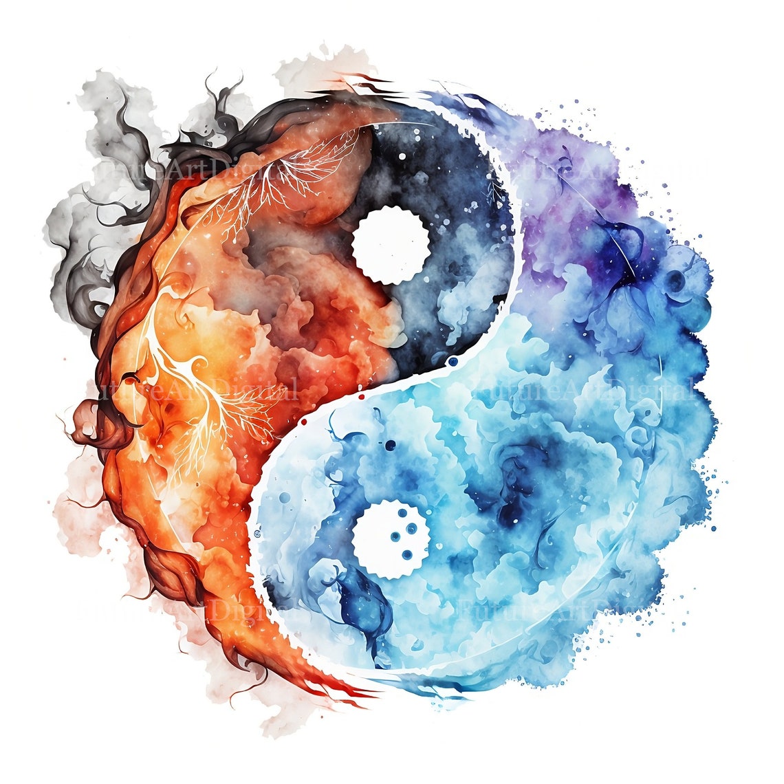 Watercolor Fire and Ice Yin Yang Sign Sublimation PNG, Yin Yang Sing ...