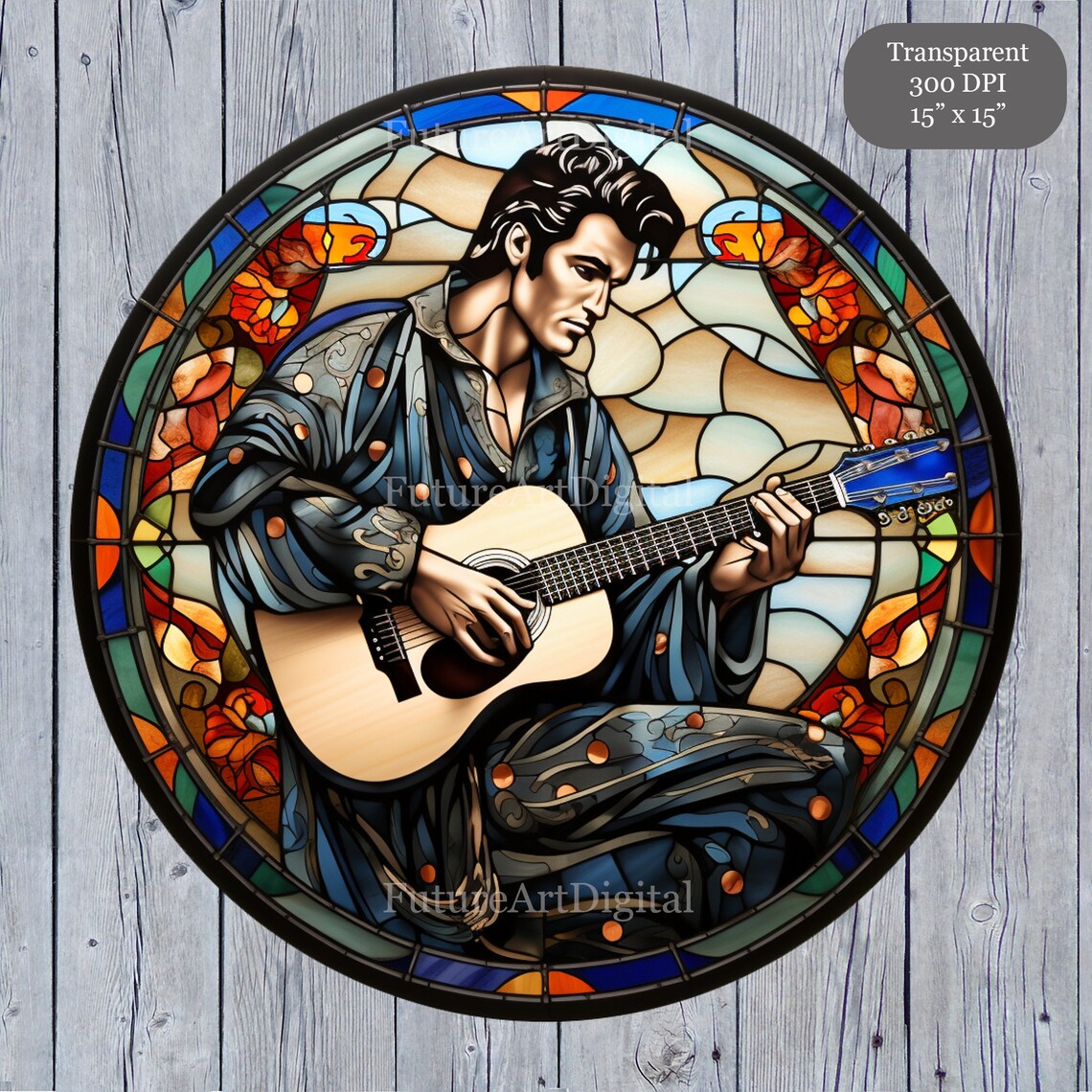 Stained Glass Elvis Presley Digital Clipart, Elvis Sublimation PNG ...