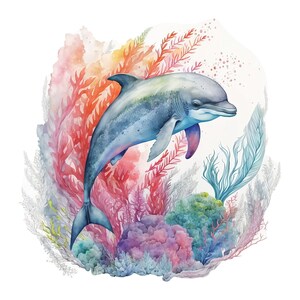 Watercolor Dolphin Sublimation PNG, Dolphin Printable Wall Art, Dolphin ...