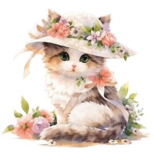 Watercolor Kitten Wearing a Hat Digital Clipart, Cute Kitten With Hat ...