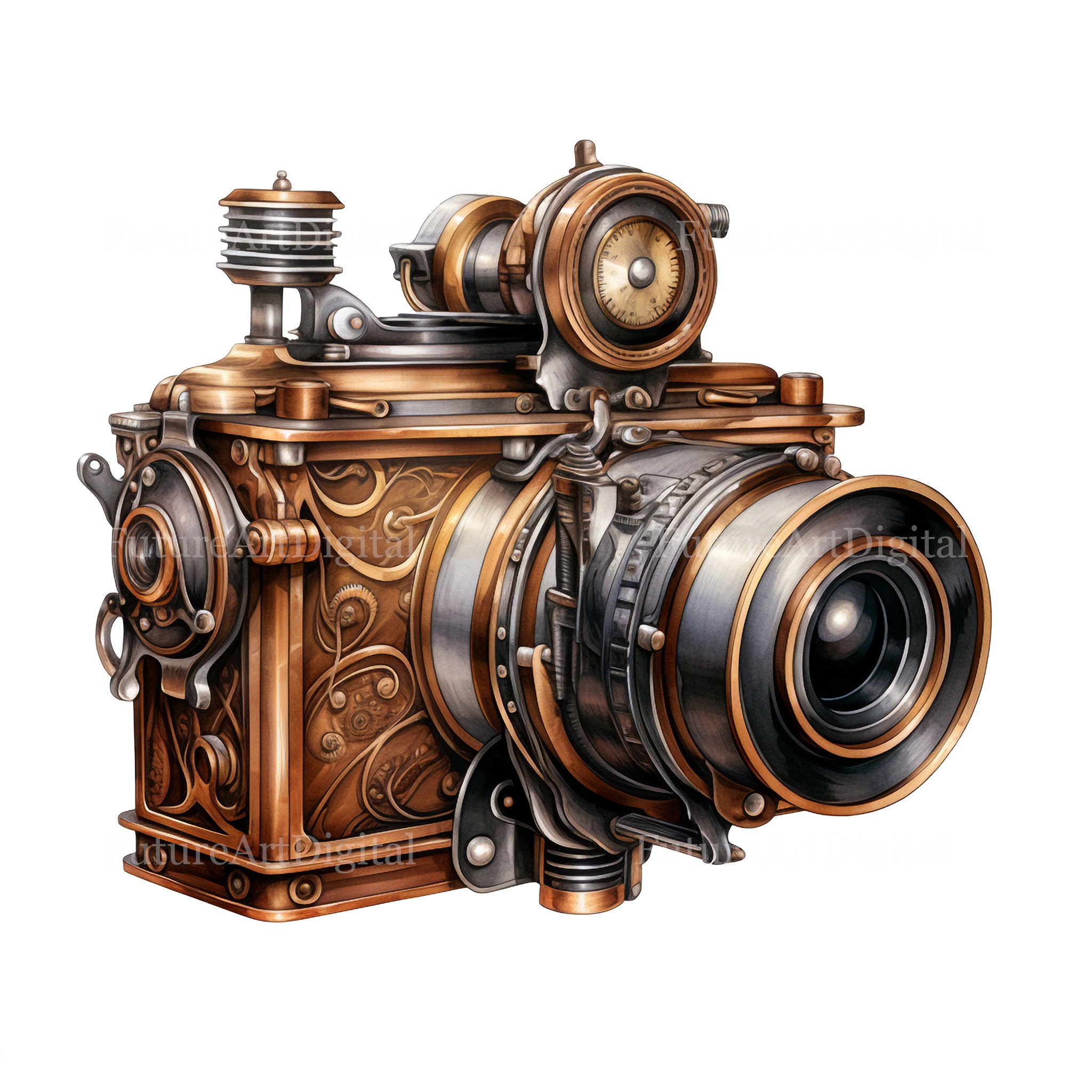 Watercolor Steampunk Camera Digital Clipart, Set of 9 Steampunk Camera ...