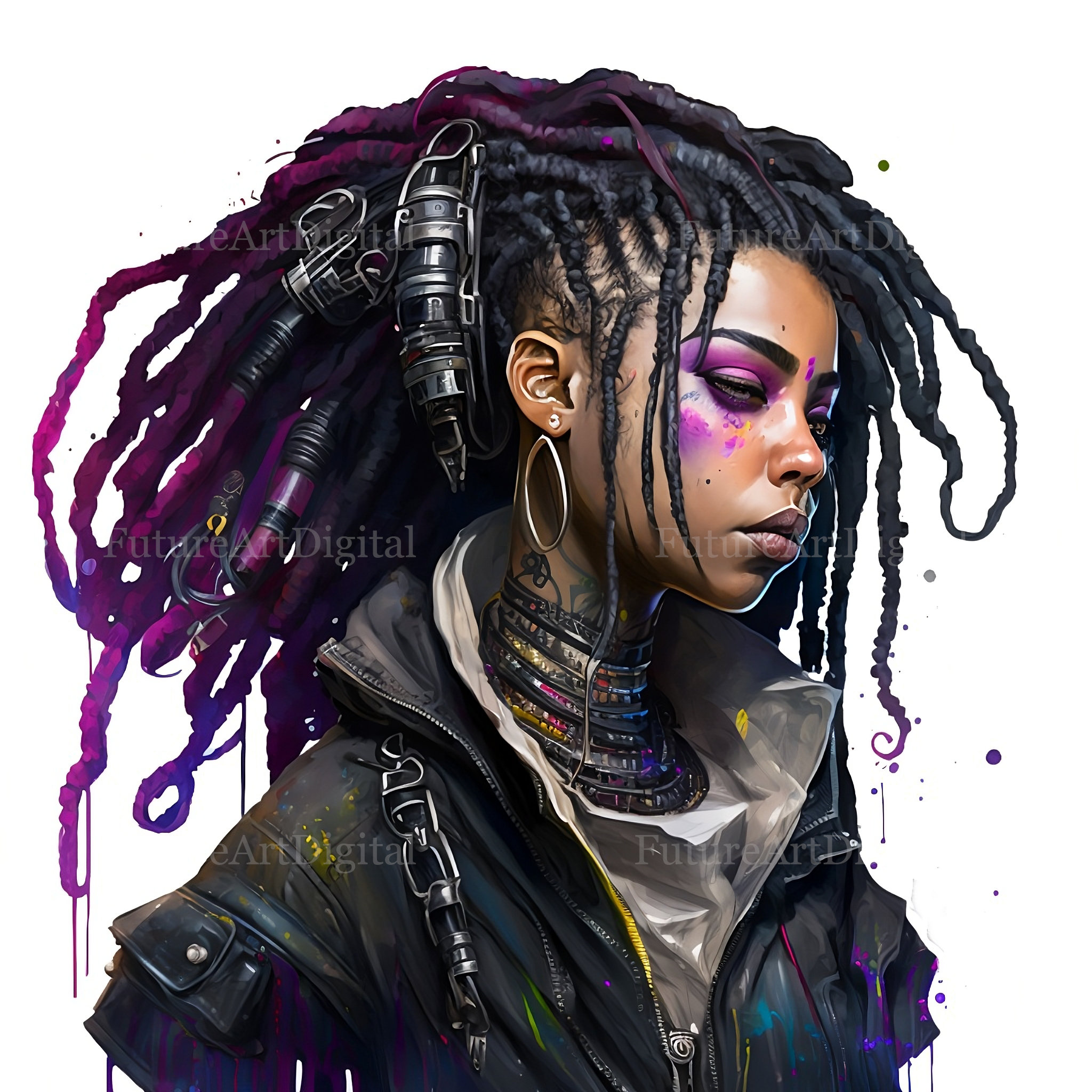 Watercolor Cyberpunk Dreadlock Girl Sublimation PNG Dread Loc - Etsy
