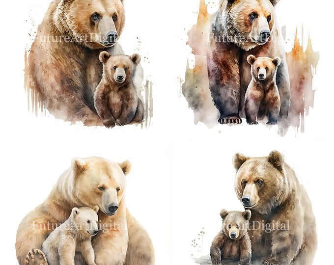 10 PNG Mother and Baby Bear Clipart – Cute Floral Bear Illustration ...