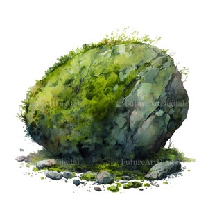 Watercolor Boulder Covered With Moss Sublimation PNG, Moss Digital ...