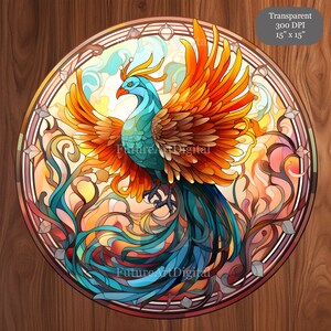 Stained Glass Phoenix PNG, Mythical Bird Clipart, Symbol of ...