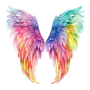 Set of 8 Rainbow Angel Wings Digital Clipart, Watercolor Angel Wings ...