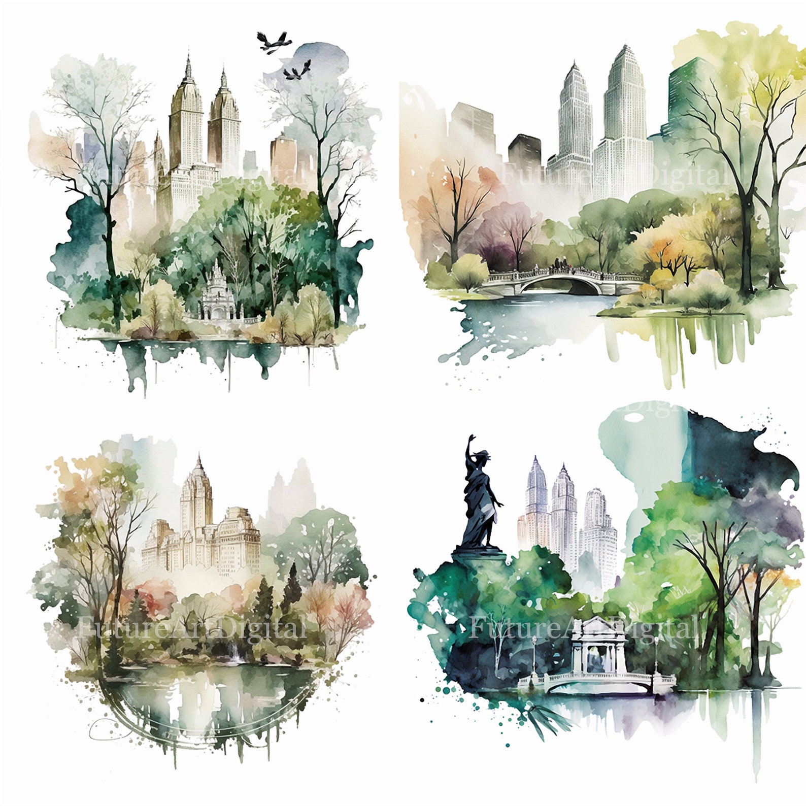 Watercolor Central Park Sublimation PNG, New York Central Park Digital ...