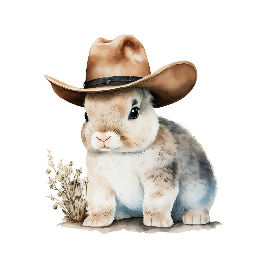 Watercolor Baby Bunny in a Hat PNG, Easter Bunny in a Hat Digital ...