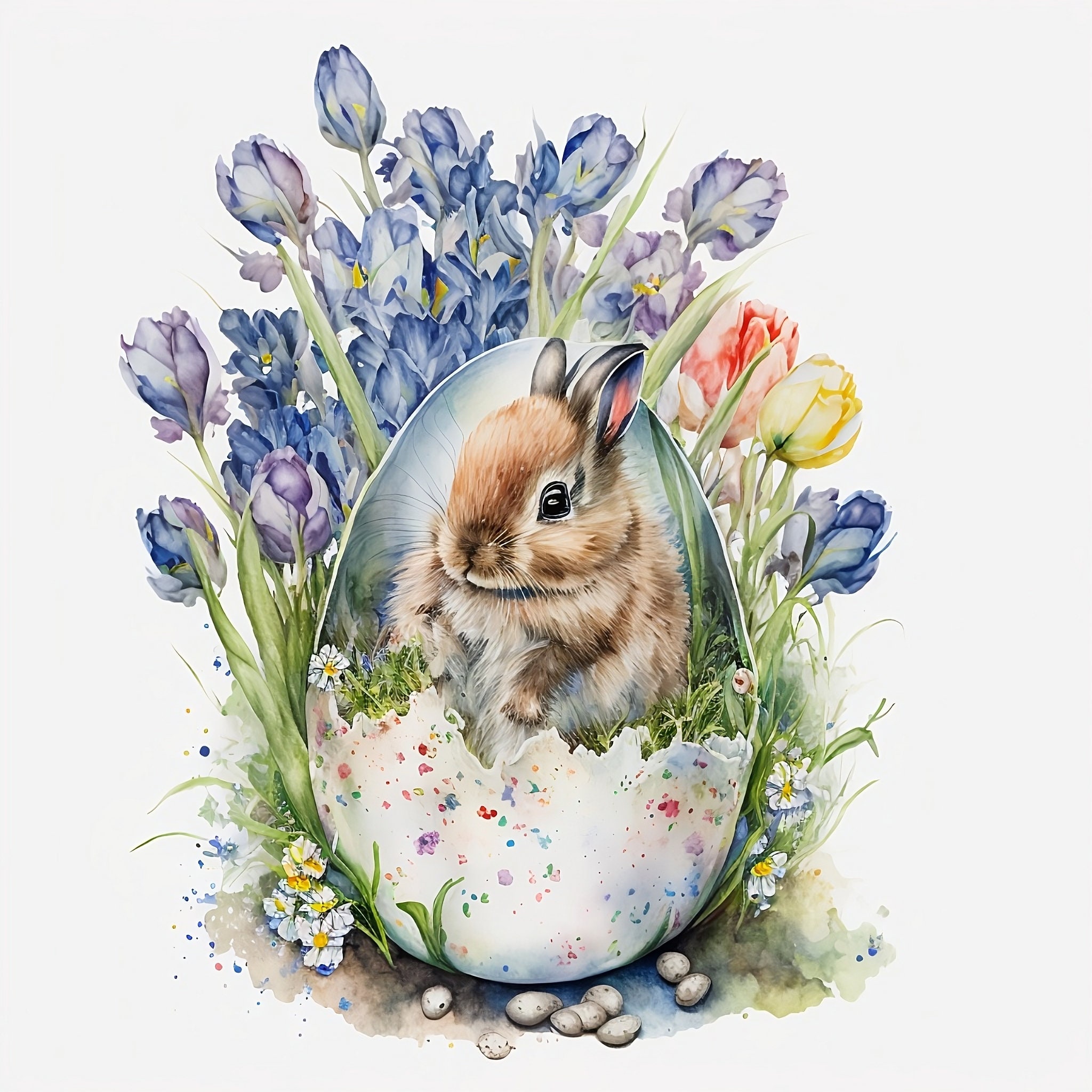 Watercolor Easter Bunny Digital Wall Art Easter Egg - Etsy