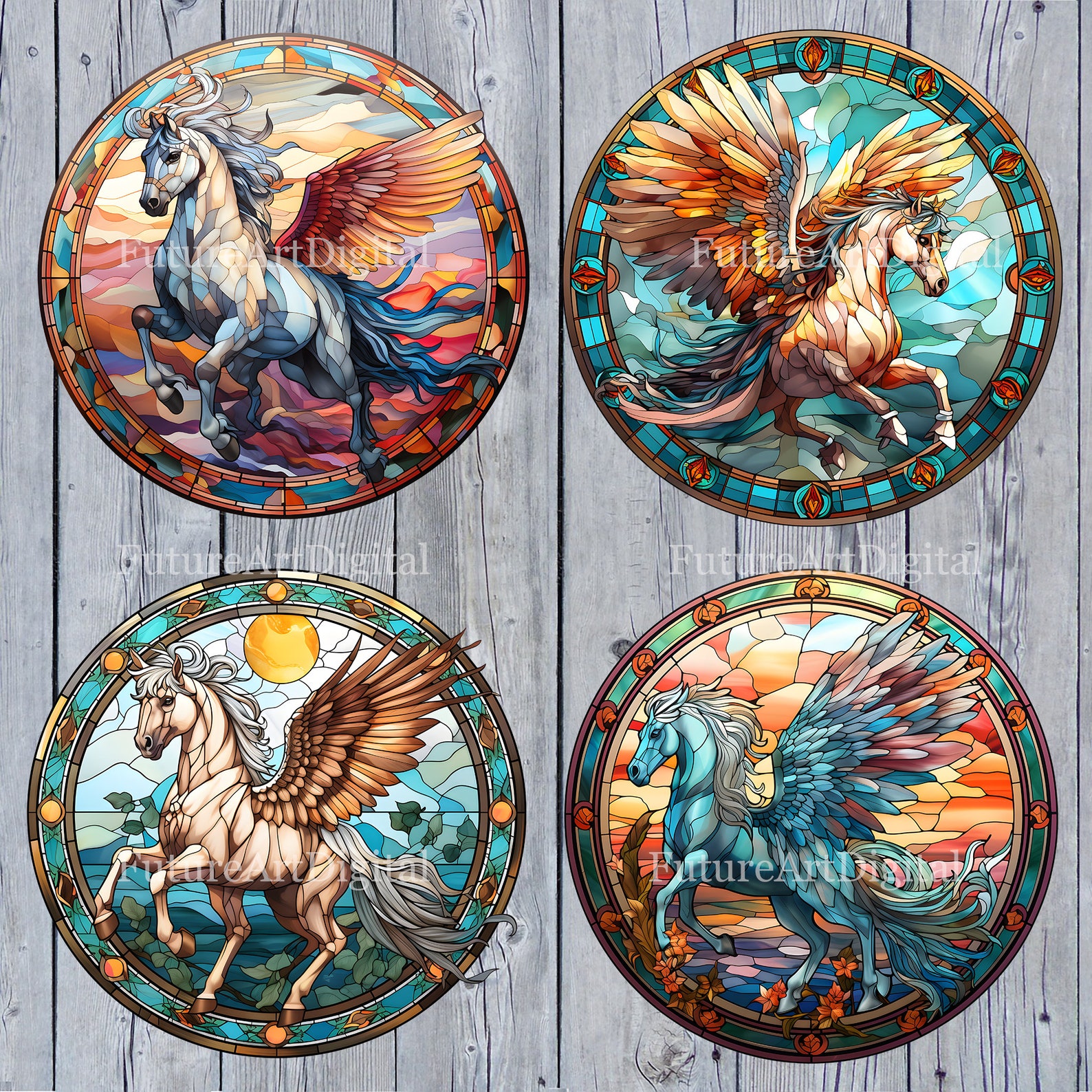 25 Stained Glass Pegasus Printable Clipart, Pegasus Digital Clipart ...