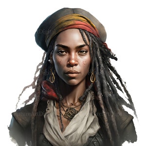 Watercolor Pirate Girl Sublimation PNG, Afro American Pirate Girl ...