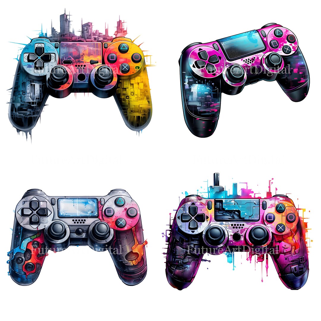 Set of 12 Cyberpunk Gaming Controller Digital Clipart, Ps Controller ...