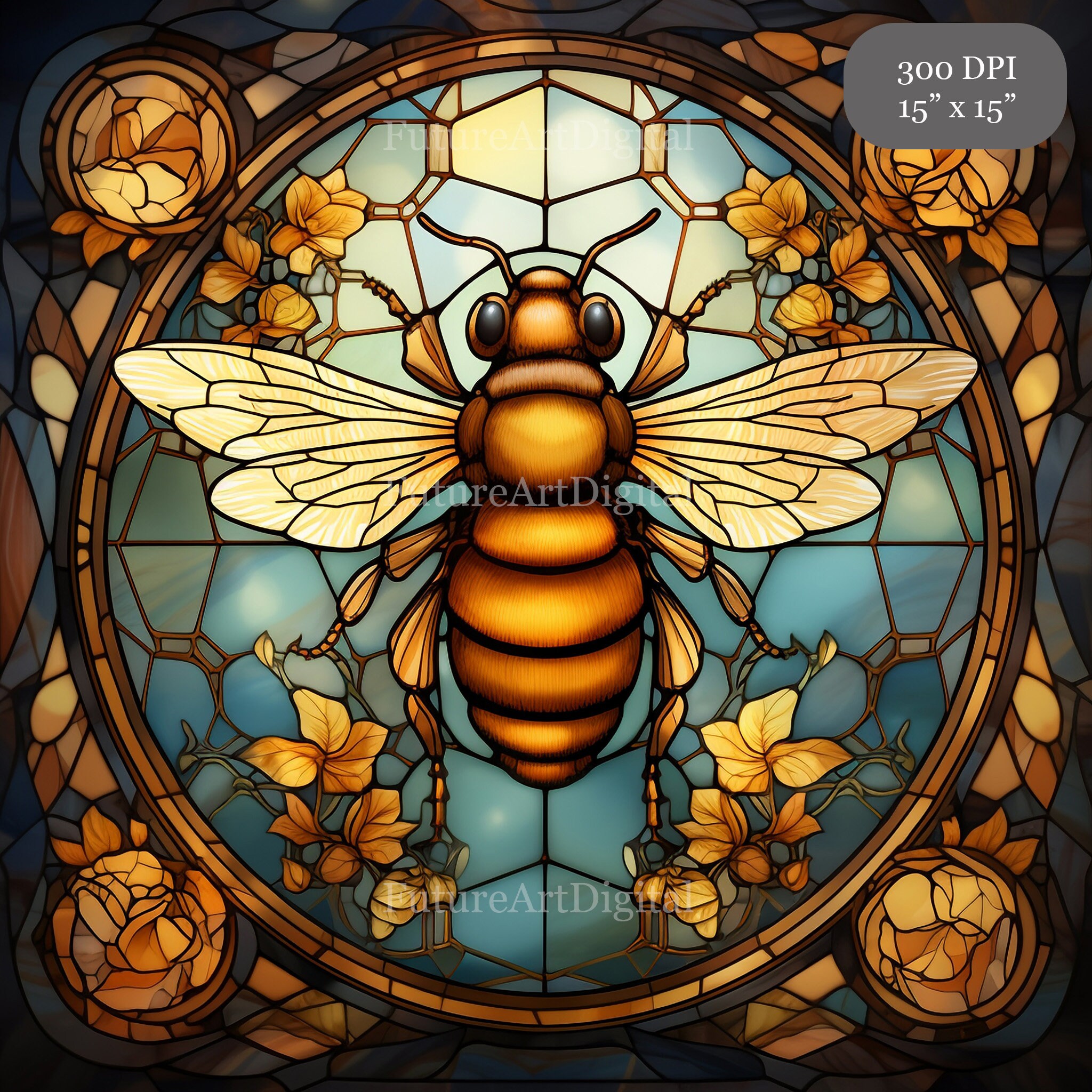 14 Stained Glass Honey Bee PNG, Bee Tumbler Wrap Design, Stained Glass ...