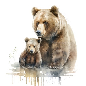 Watercolor Mama Bear and Baby Bear PNG, Bear Family Digital Clipart ...