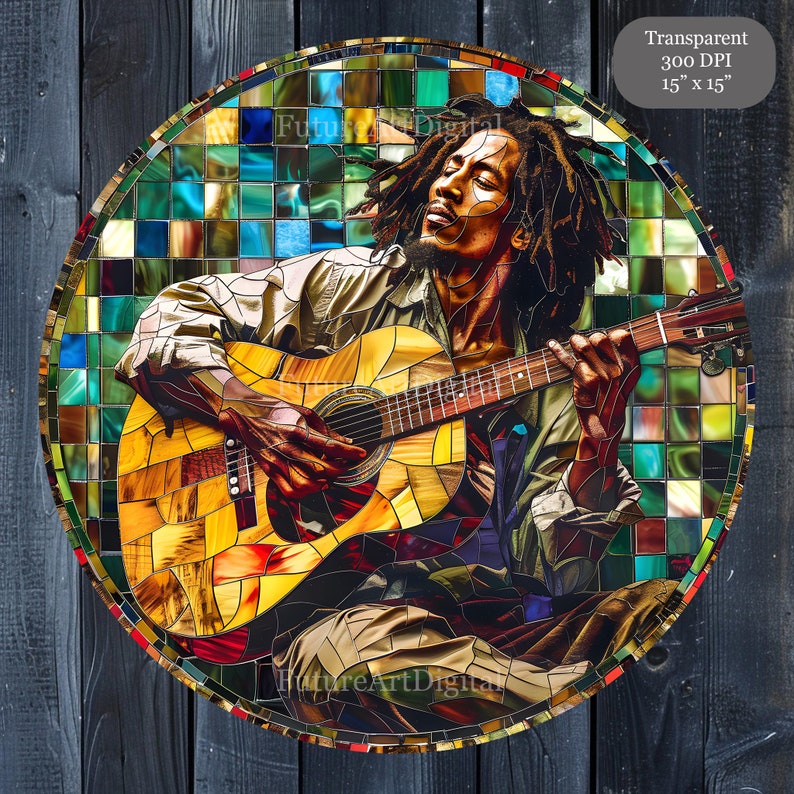 16 Stained Glass Bob Marley Sublimation PNG, Round Stained Glass Bob ...