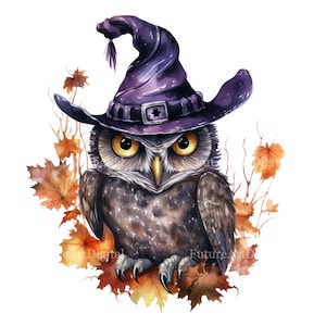 12 Watercolor Witch Owl Sublimation PNG, Halloween Owl Digital Clipart ...