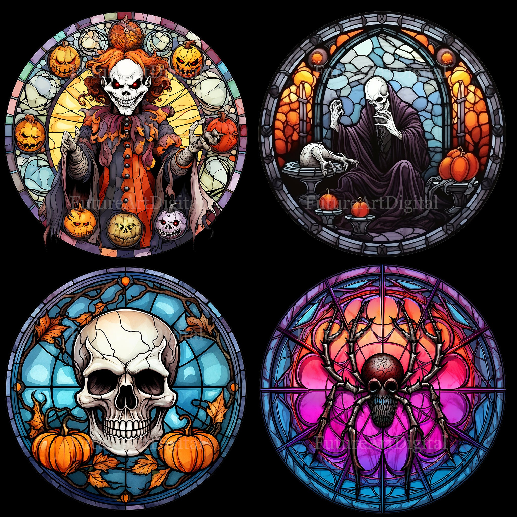 80 Stained Glass Halloween Clipart, Stained Glass Monsters Halloween ...