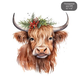 13 Watercolor Christmas Highland Cow Sublimation PNG, Highland Cow ...