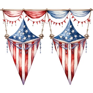 Watercolor Patriotic 4th of July Banner Digital Clipart, Patriotic ...