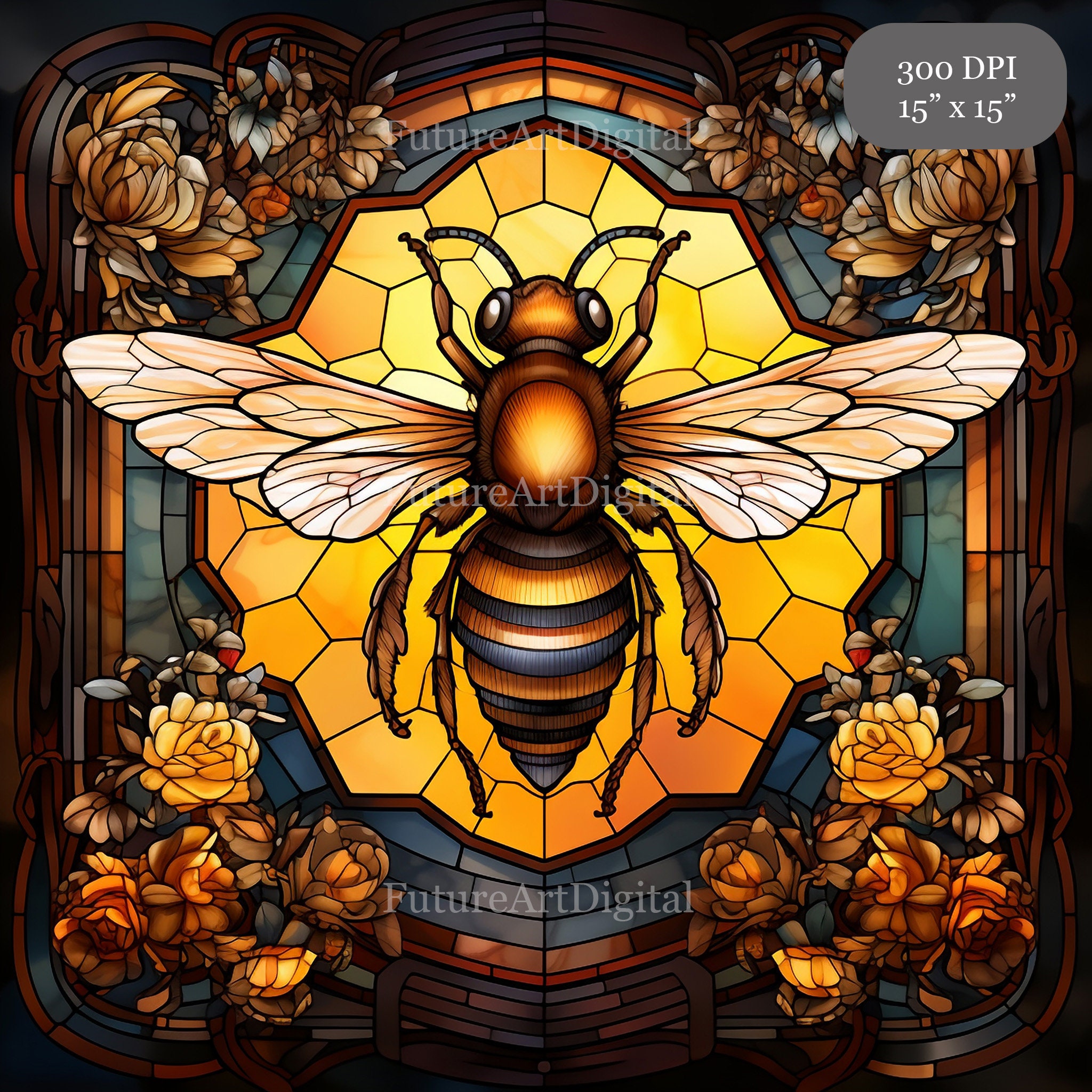 14 Stained Glass Honey Bee PNG, Bee Tumbler Wrap Design, Stained Glass ...