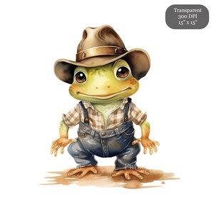 12 Cowboy Baby Frog Digital Clipart, Watercolor Baby Frog Sublimation ...