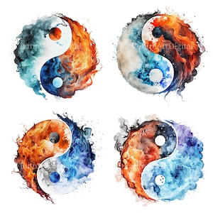 Watercolor Fire and Ice Yin Yang Sign Sublimation PNG, Yin Yang Sing ...