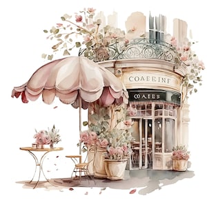 Watercolor Paris Cafe Digital Clipart, Paris Corner Cafe Sublimation ...